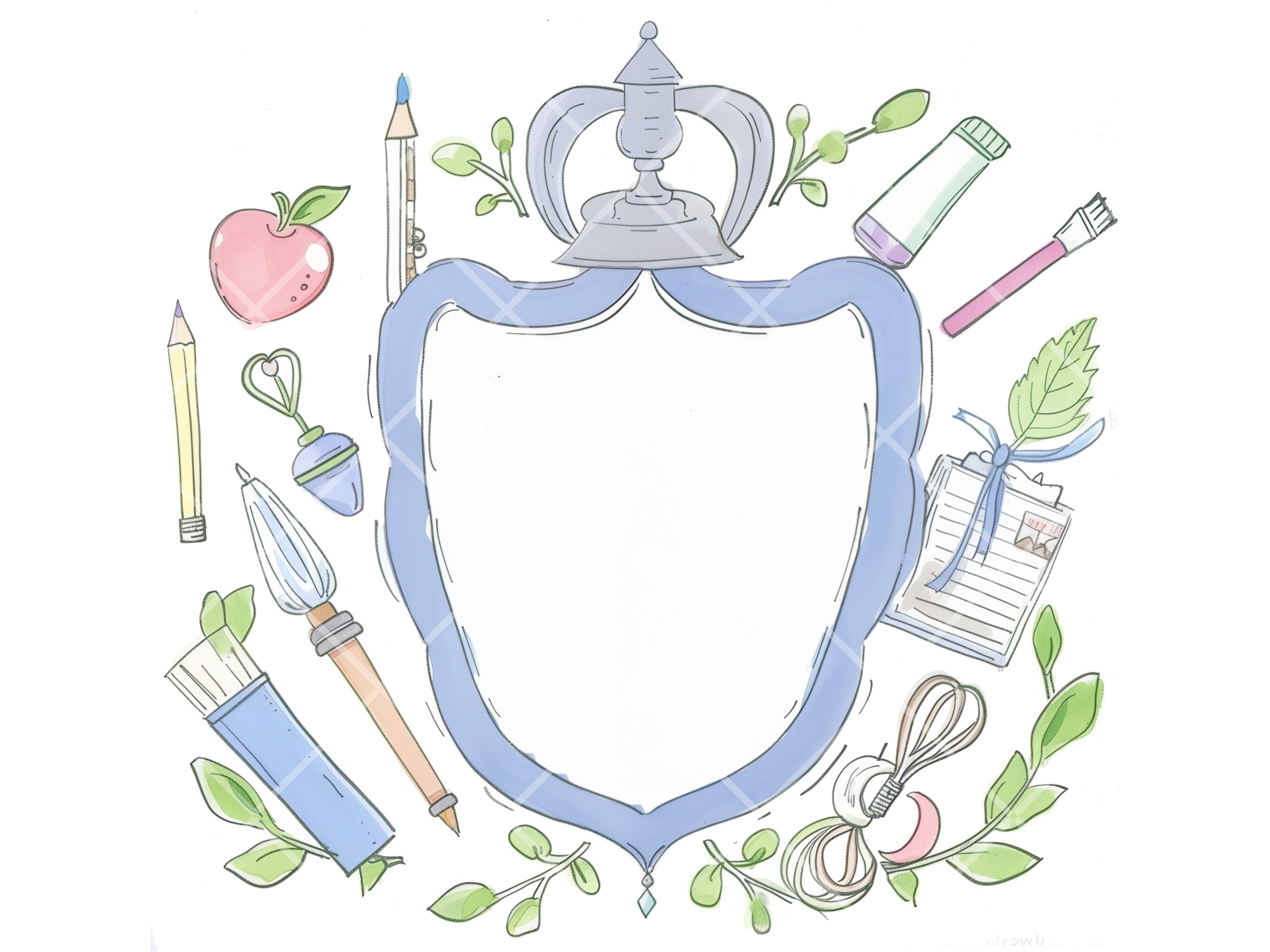 Back to School Crests, Watercolor Pngs, Instant Download, Hand Drawn ...