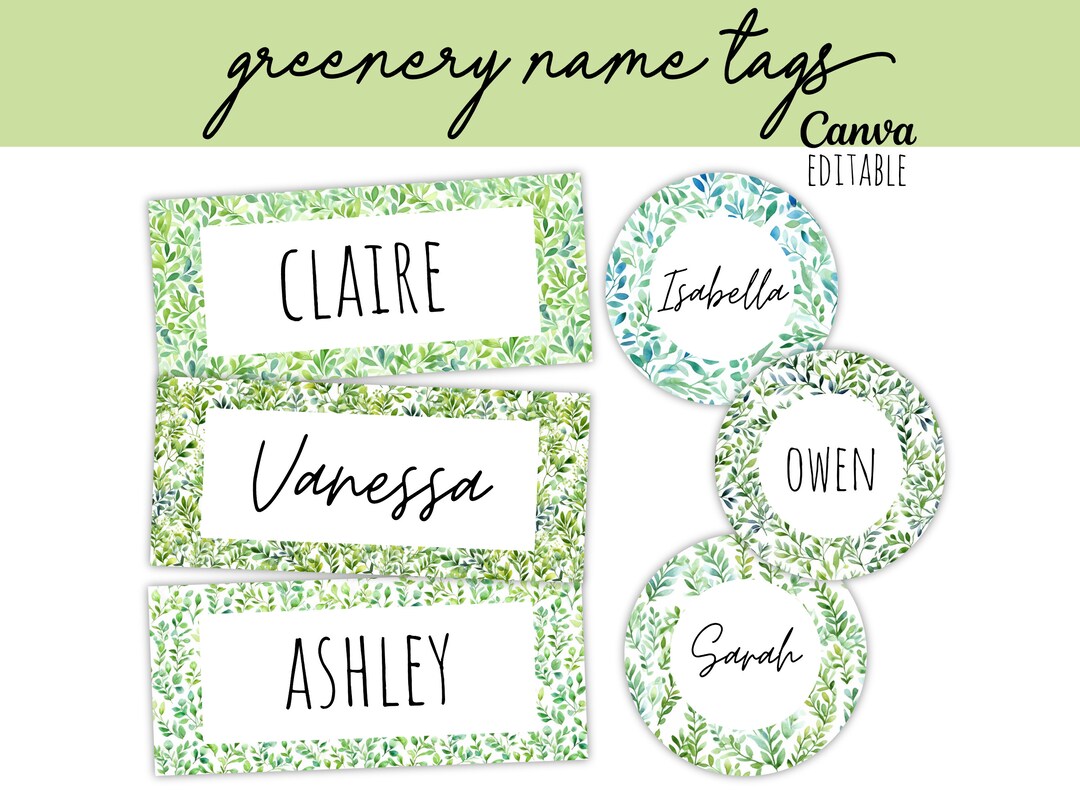 Classroom Name Tags Template Greenery Botanical Leafy Editable ...