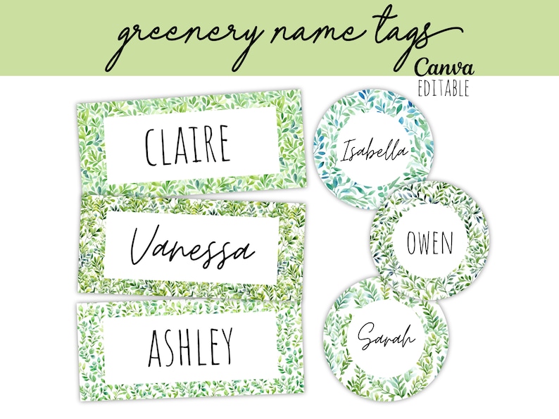 Classroom Name Tags Template Greenery Botanical Leafy Editable ...