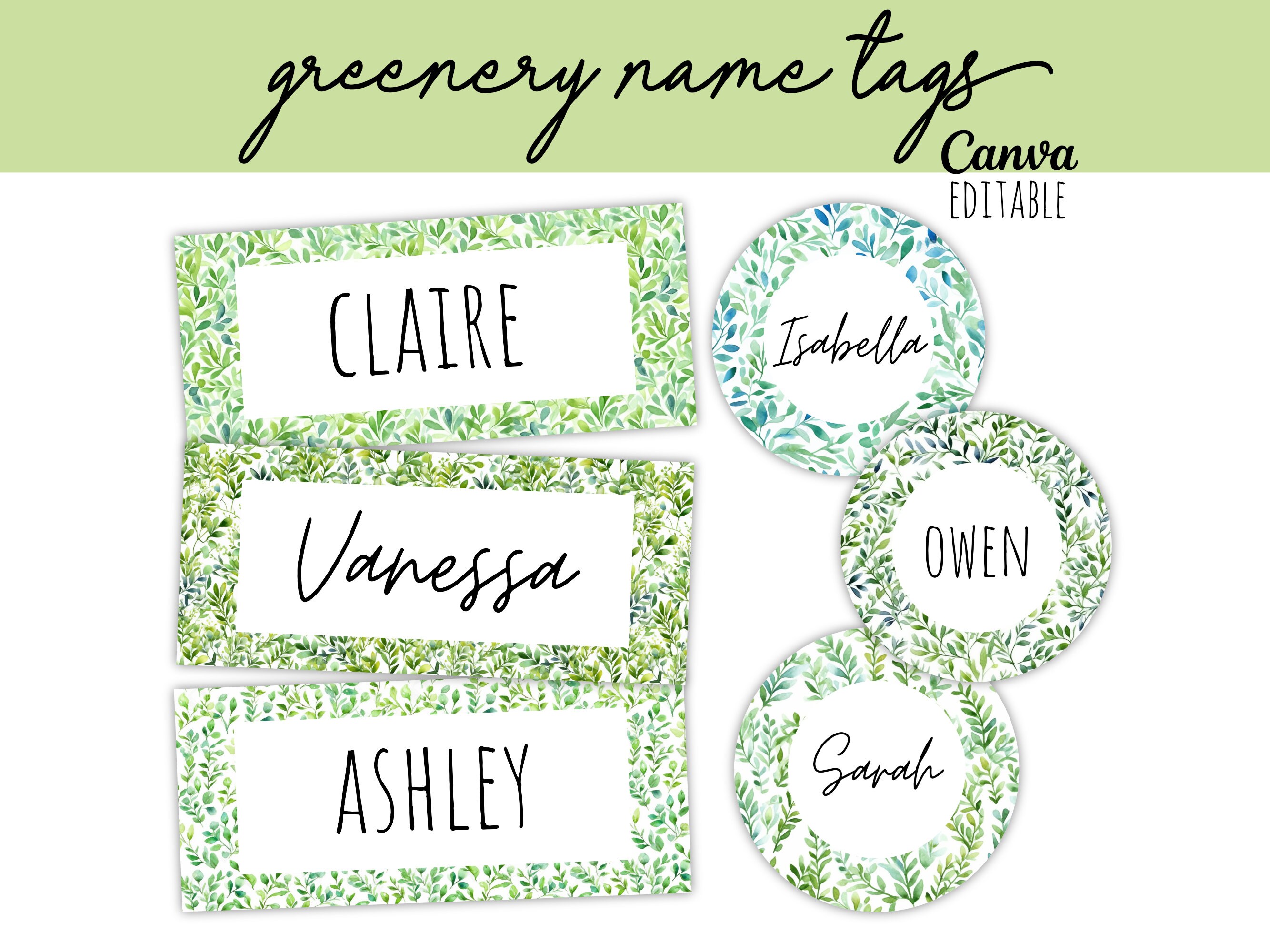Classroom Name Tags Template Greenery Botanical Leafy Editable ...