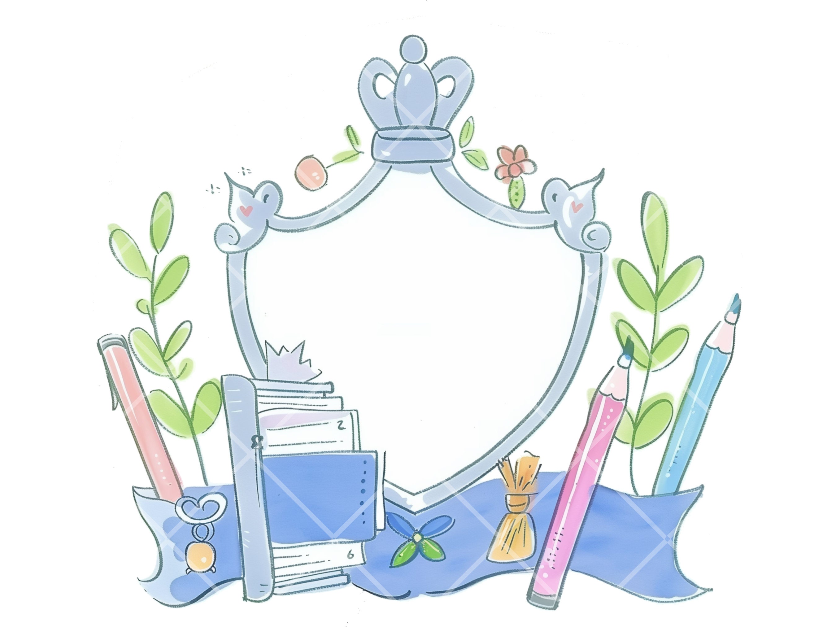 Back to School Crests, Watercolor Pngs, Instant Download, Hand Drawn ...