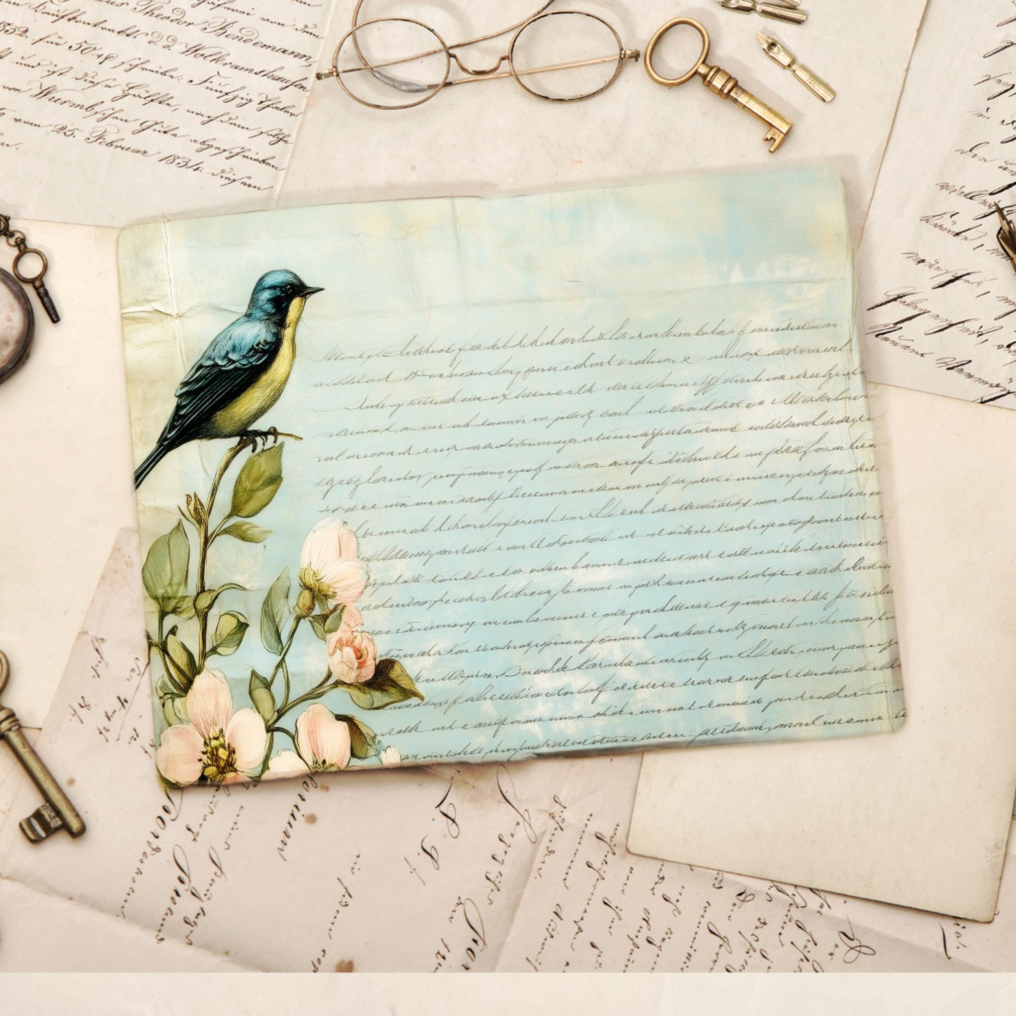 Blue Floral Paper Junk Journal Pages | Vintage Letter Digital Paper ...