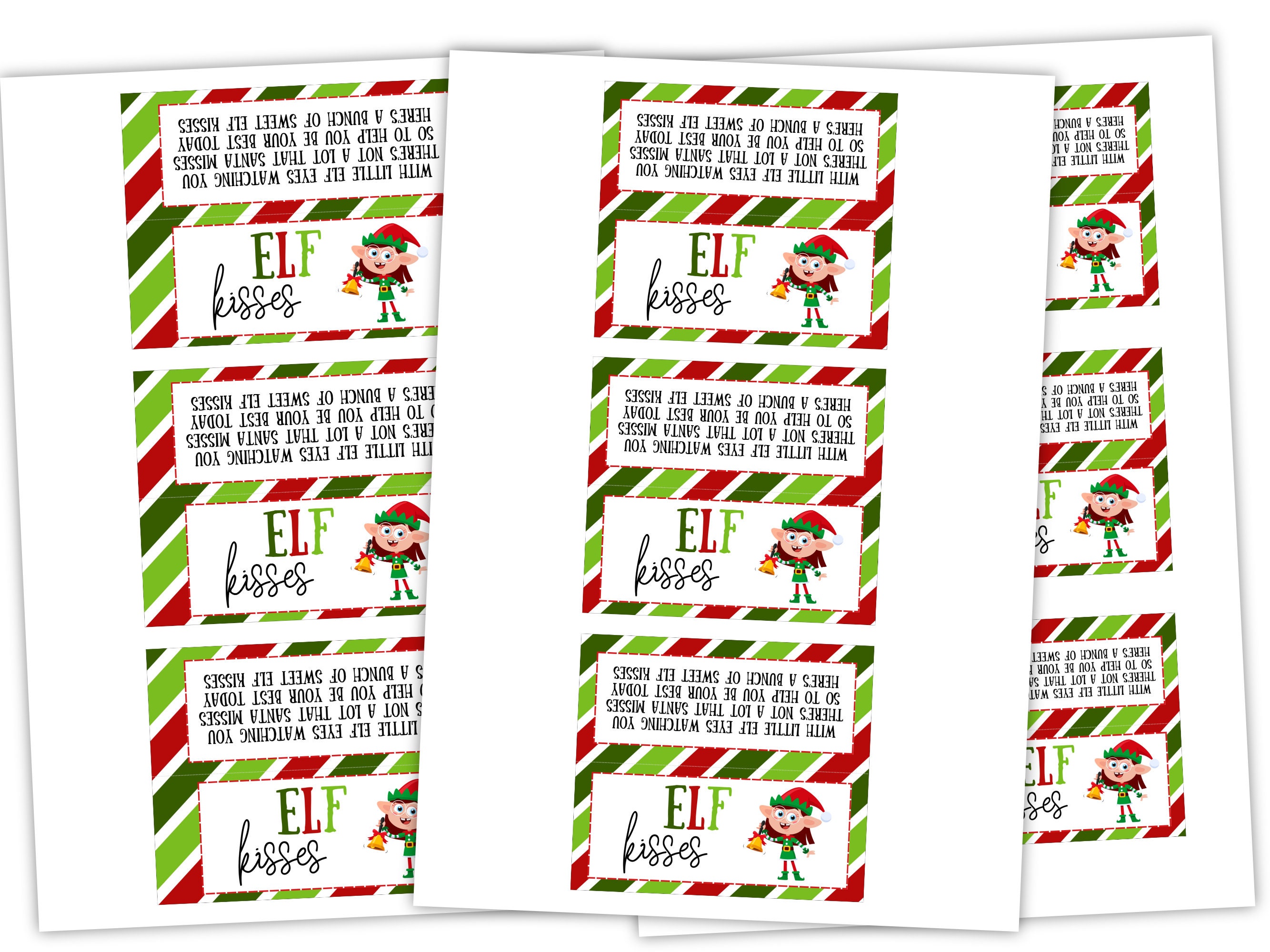 Elf Kisses Christmas Treat Bag Topper | Printable Cookie Bag Topper ...