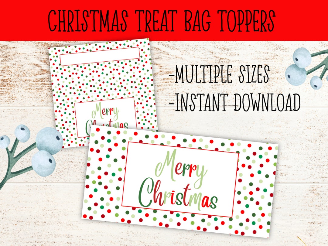 Merry Christmas Treat Bag Topper | Printable Cookie Bag Topper Candy ...