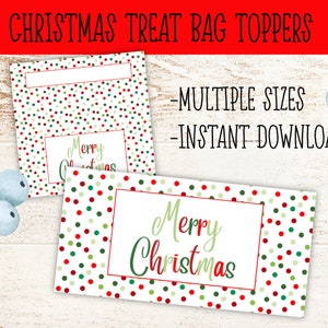 Merry Christmas Treat Bag Topper | Printable Cookie Bag Topper Candy ...