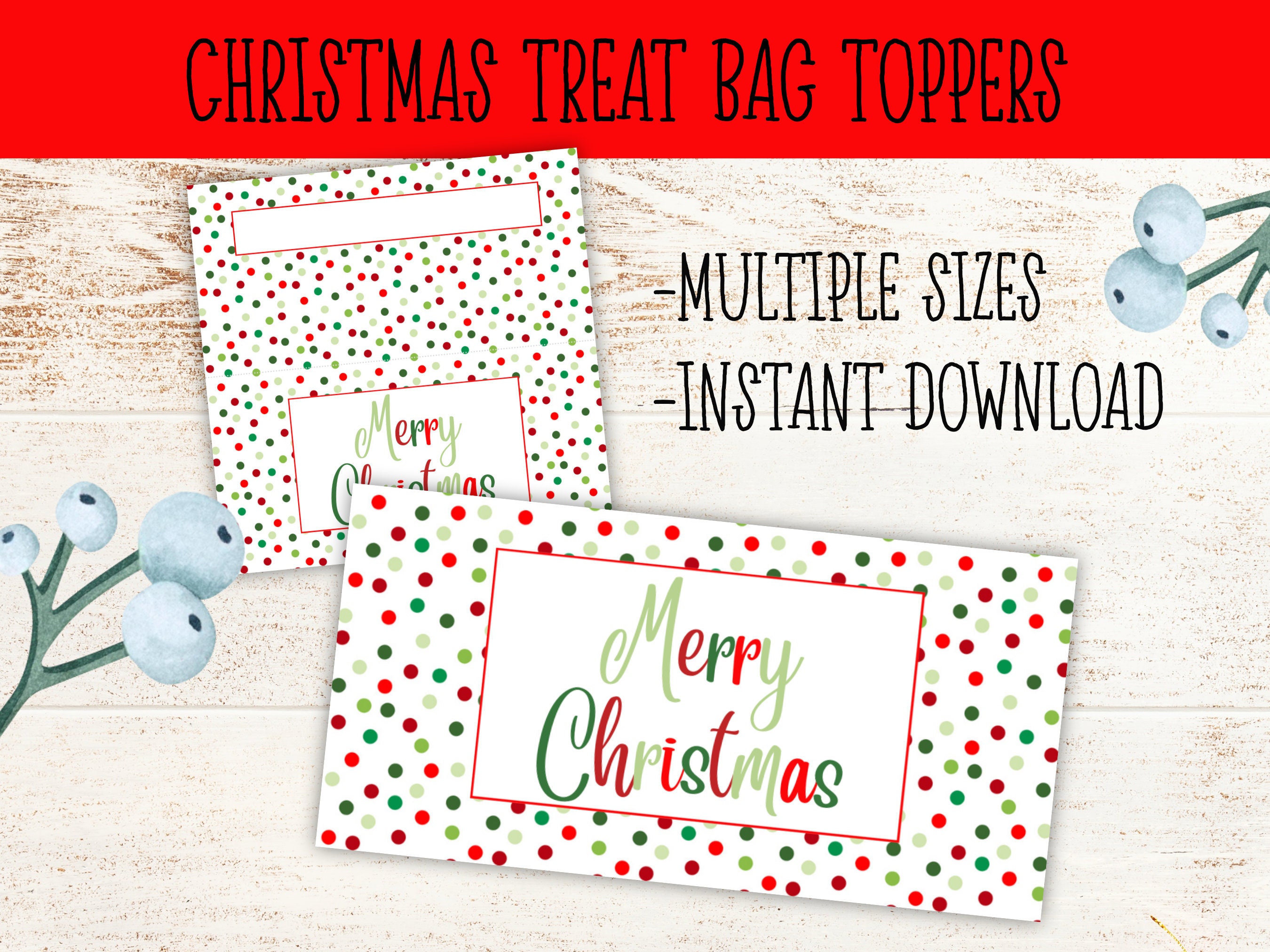 Merry Christmas Treat Bag Topper | Printable Cookie Bag Topper Candy ...