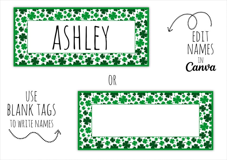 St. Patrick's Day Name Tags Template Classroom Editable | Printable ...