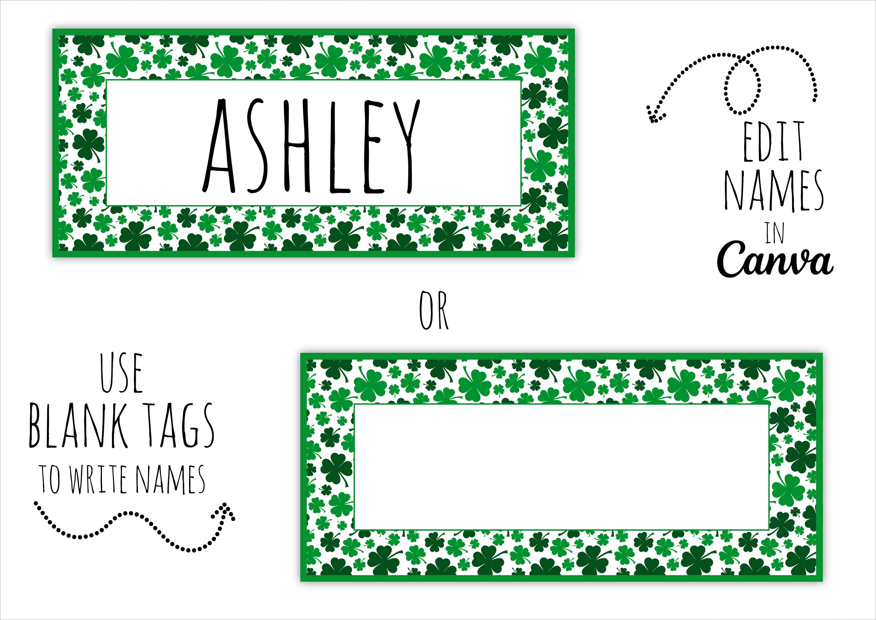 St. Patrick's Day Name Tags Template Classroom Editable | Printable ...