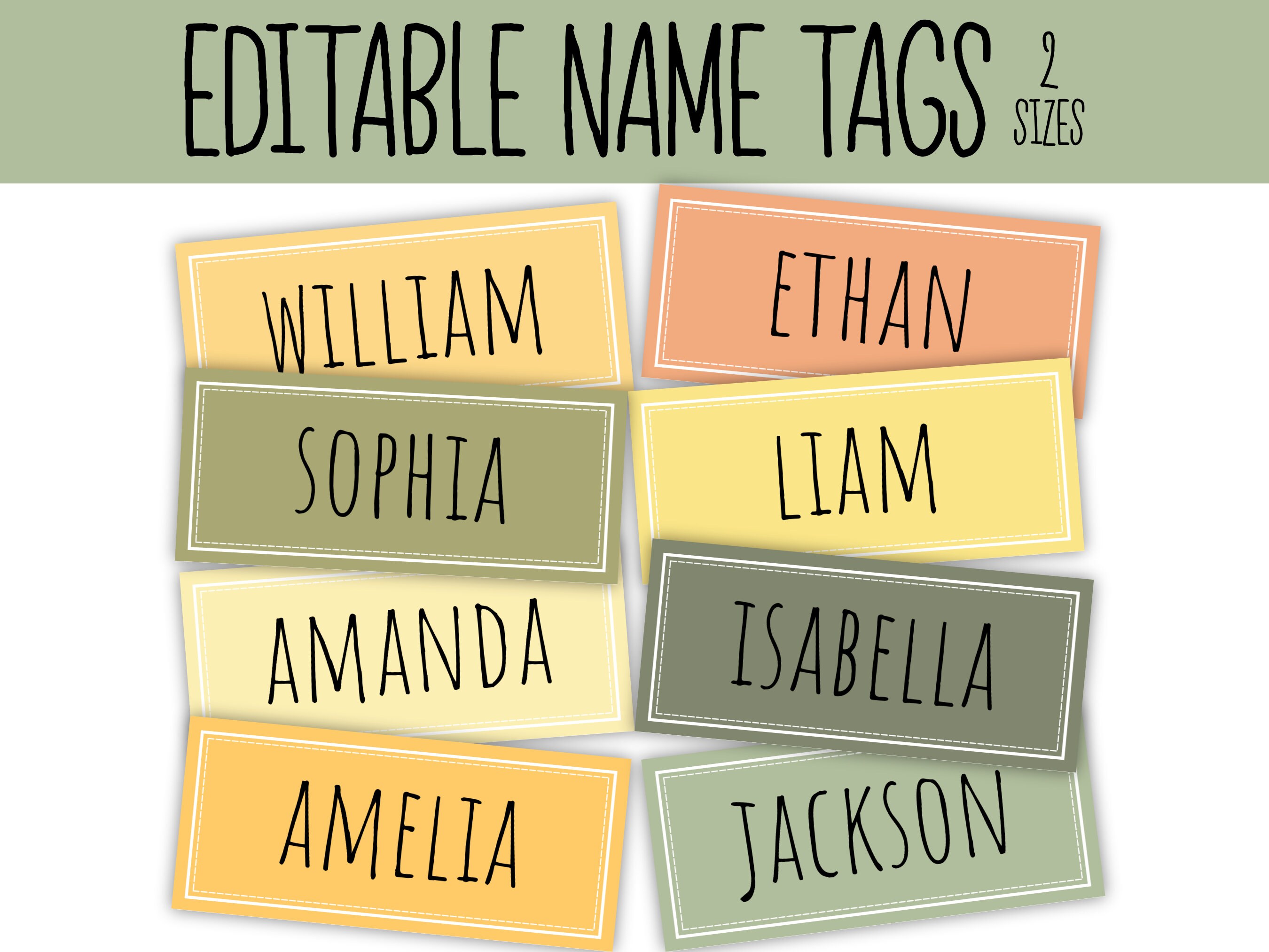 Classroom Name Tags Template Warm Colors Editable Printable ...