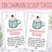 Snowman Soup Christmas Treat Favor Tags | Printable Snowman Soup Hot ...