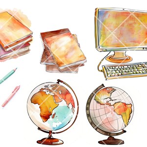 School Supplies Clipart, Watercolor Pngs, Instant Download, Classroom ...