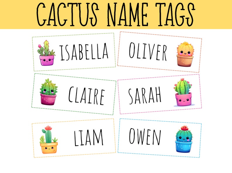 Classroom Name Tags Template Cactus Succulent Greenery Botanical ...