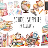 School Supplies Clipart, Watercolor Pngs, Instant Download, Classroom ...