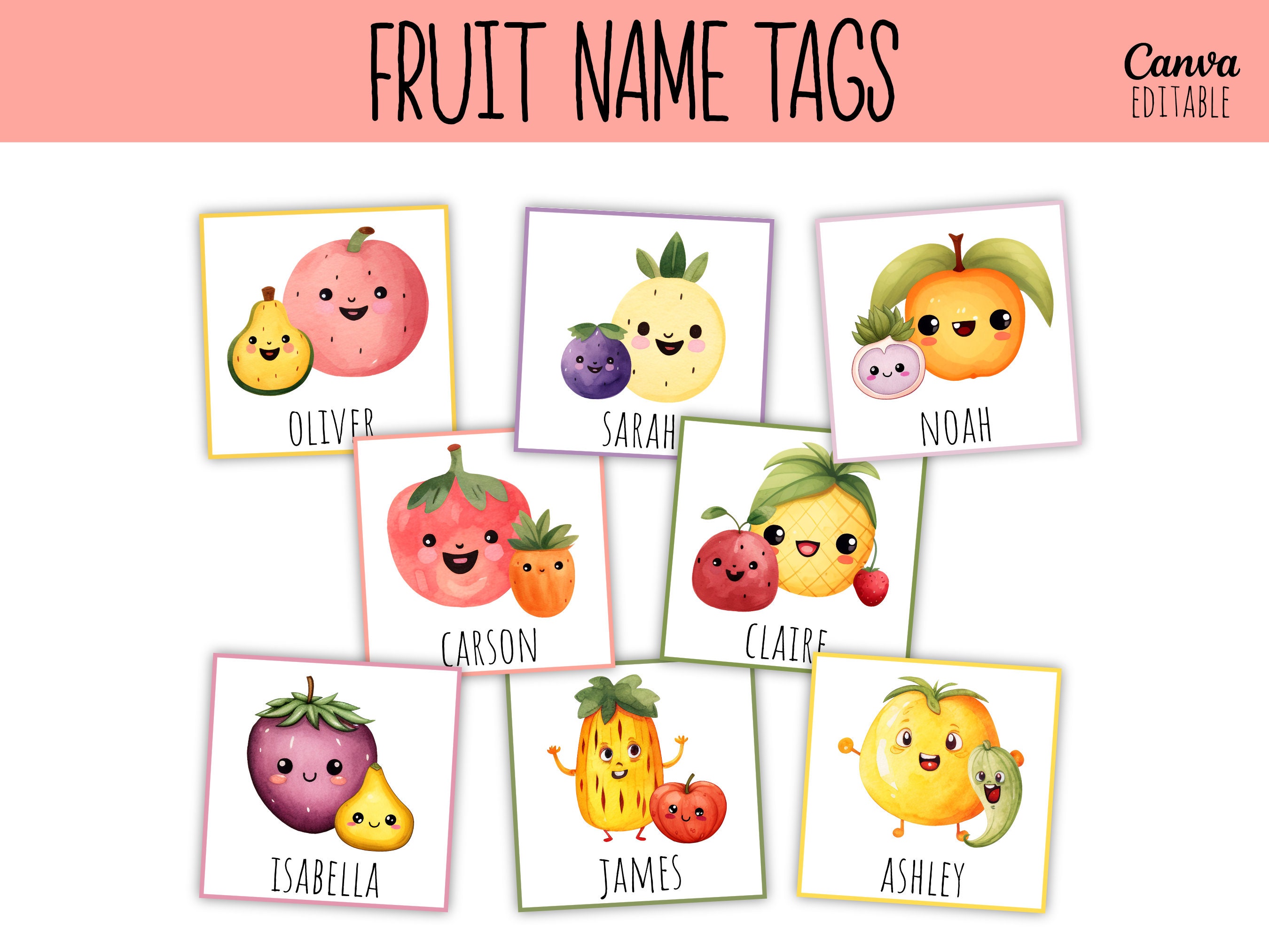 Classroom Name Tags Template Spring Fruit Editable | Printable ...