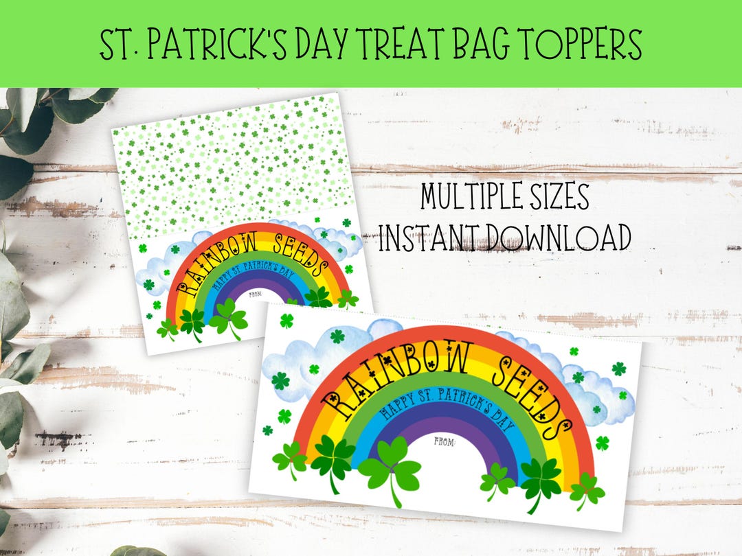 St. Patrick's Day Treat Bag Topper | Rainbow Seeds Printable Cookie ...