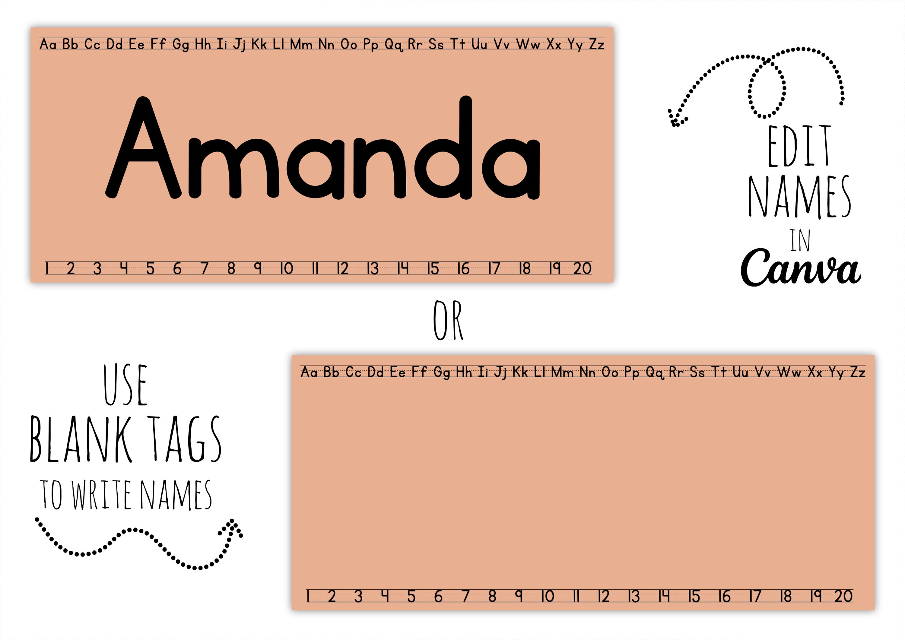 Classroom Name Tags Template Alphabet Numbers Editable Printable ...