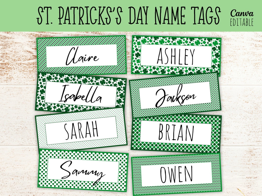 St. Patrick's Day Name Tags Template Classroom Editable | Printable ...