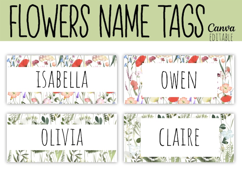 Classroom Name Tags Template Flowers | Editable | Printable ...