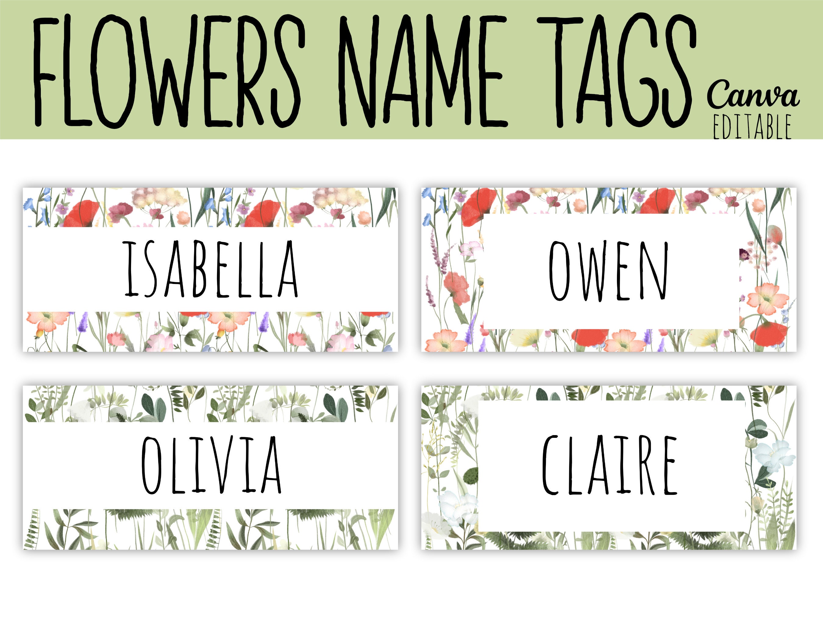 Classroom Name Tags Template Flowers | Editable | Printable ...