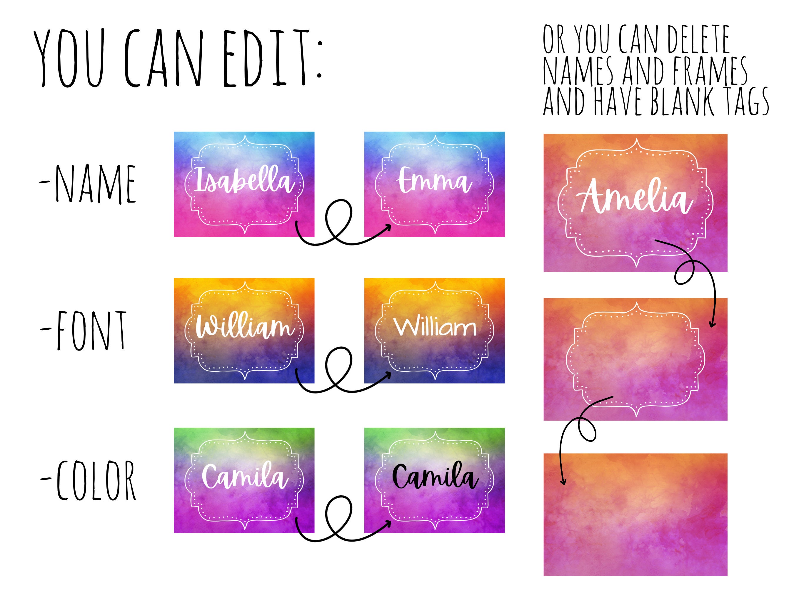 Classroom Name Tags Template Watercolor | Editable | Printable ...