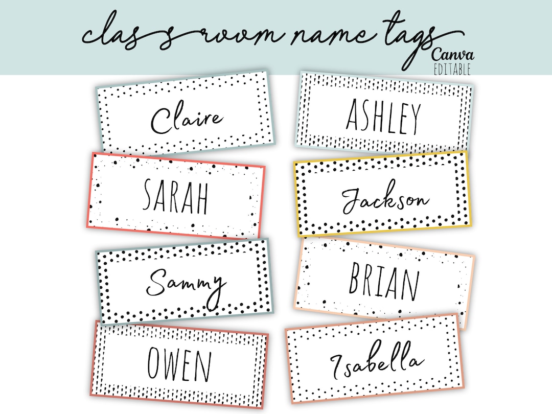 Classroom Name Tags Template Pastel Dots Editable | Printable ...