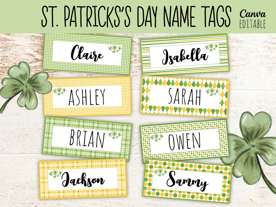 St. Patrick's Day Name Tags Template Classroom Editable | Printable ...