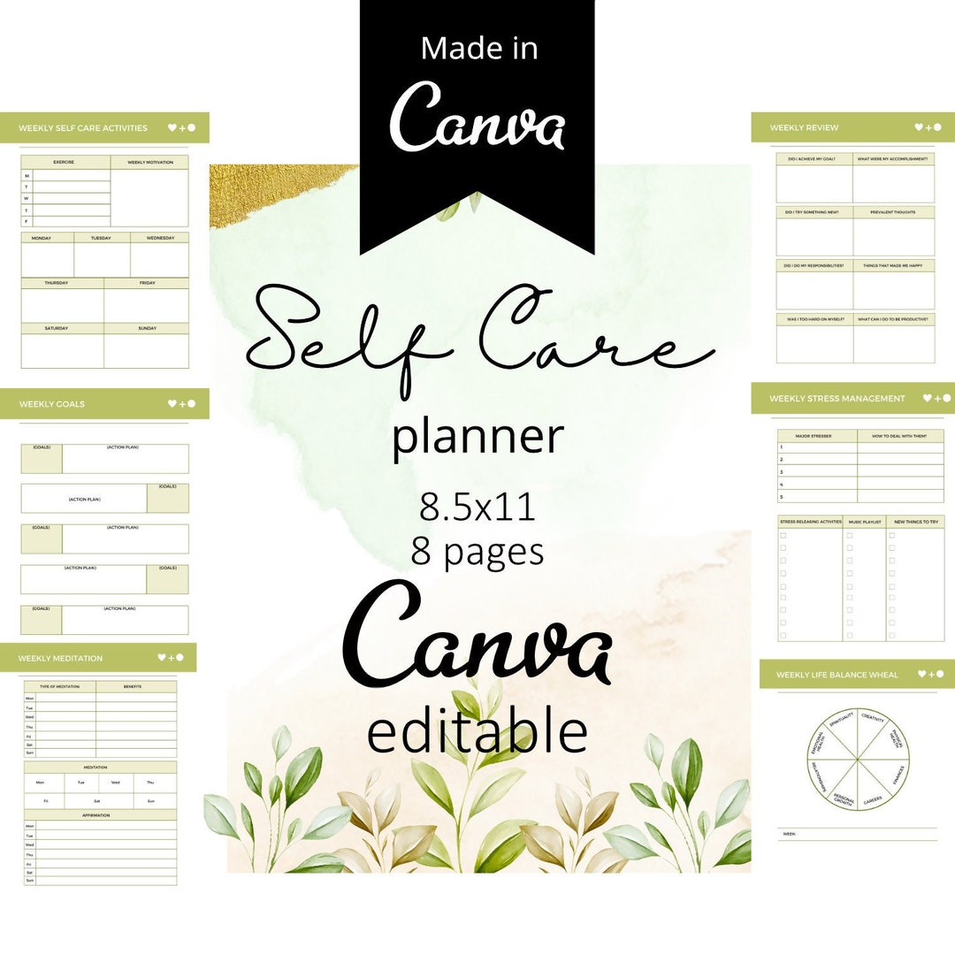 Self Care Journal Canva Template | Instant Download | Self Care Planner ...