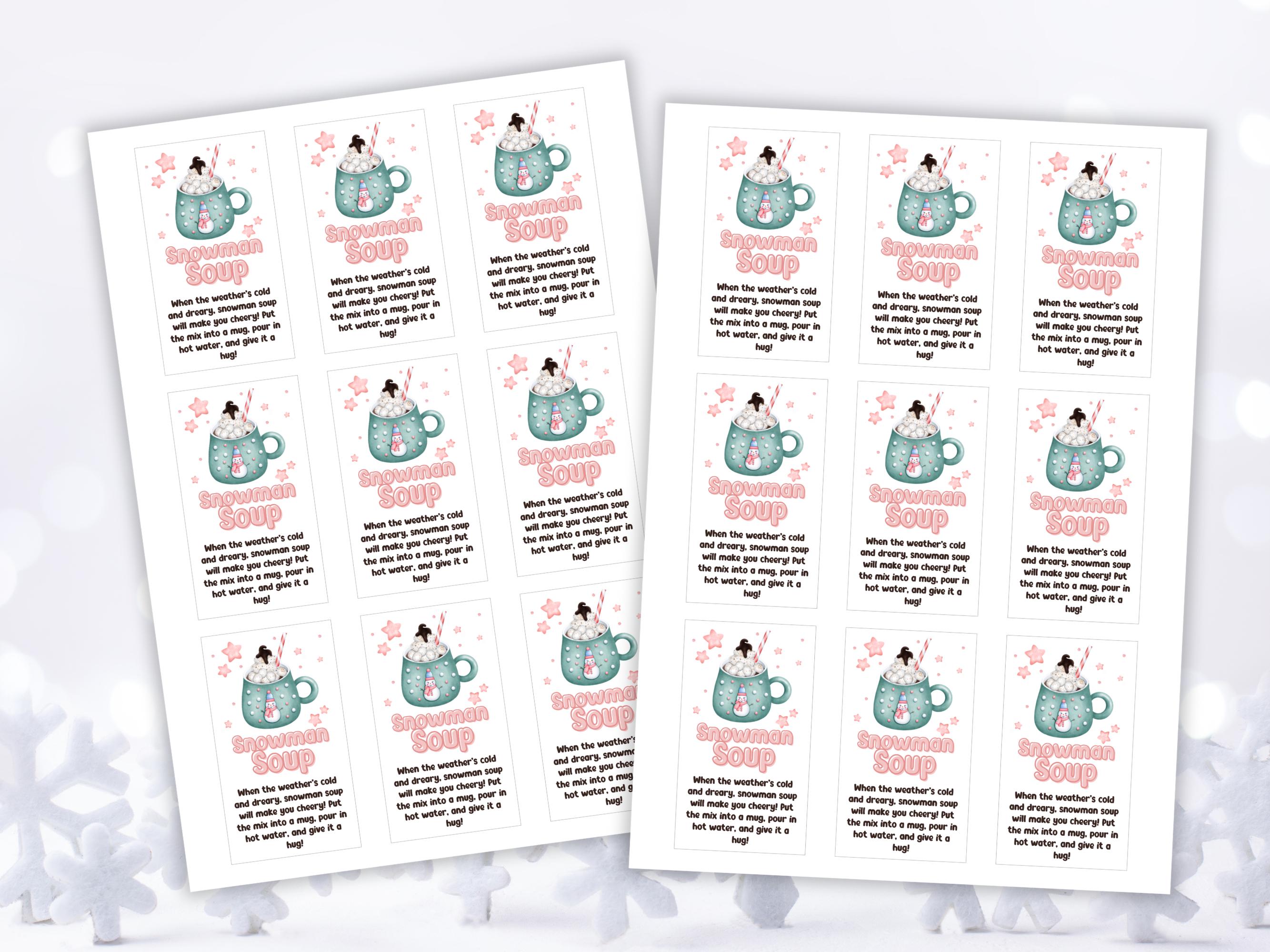 Snowman Soup Christmas Treat Favor Tags | Printable Snowman Soup Hot ...