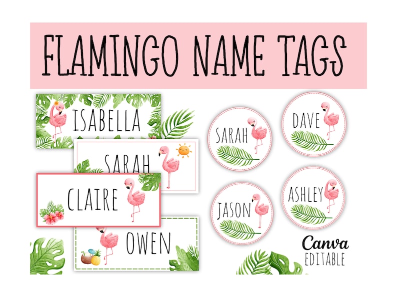 Classroom Name Tags Template Flamingo Greenery Summer Editable ...