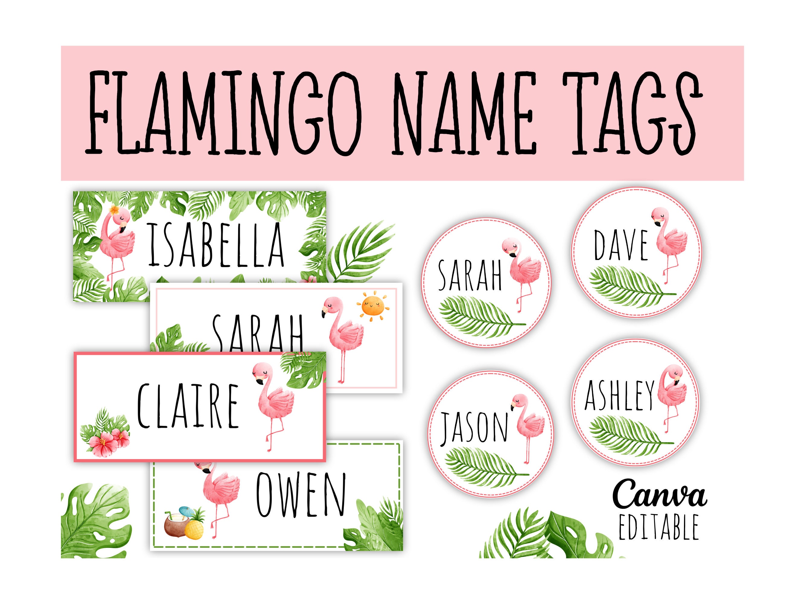 Classroom Name Tags Template Flamingo Greenery Summer Editable ...