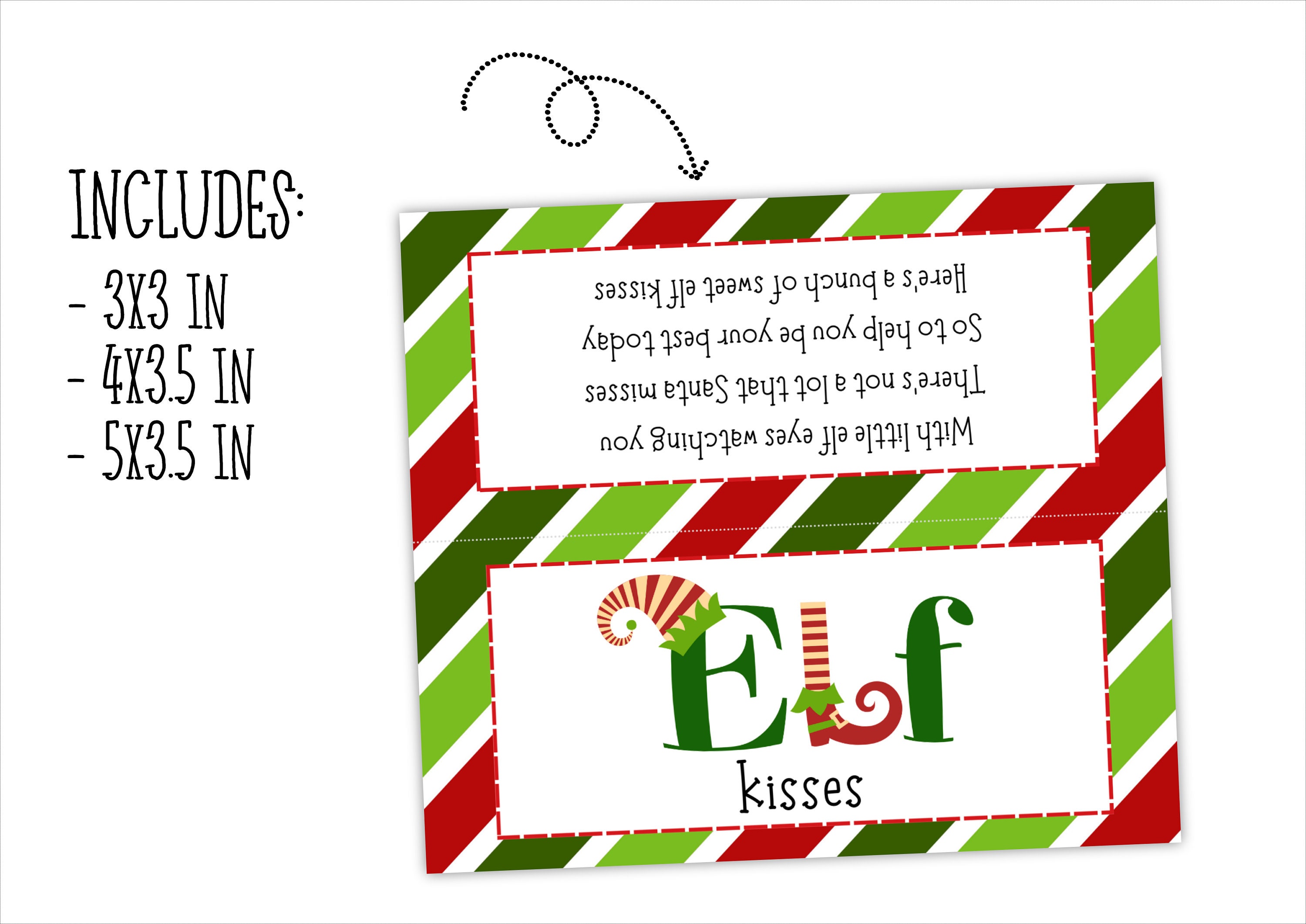 Elf Kisses Christmas Treat Bag Topper | Printable Cookie Bag Topper ...