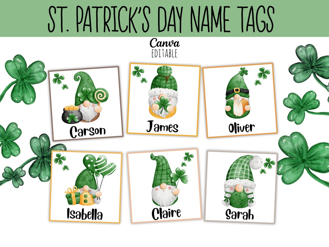 St. Patrick's Day Name Tags Template Classroom Editable | Printable ...