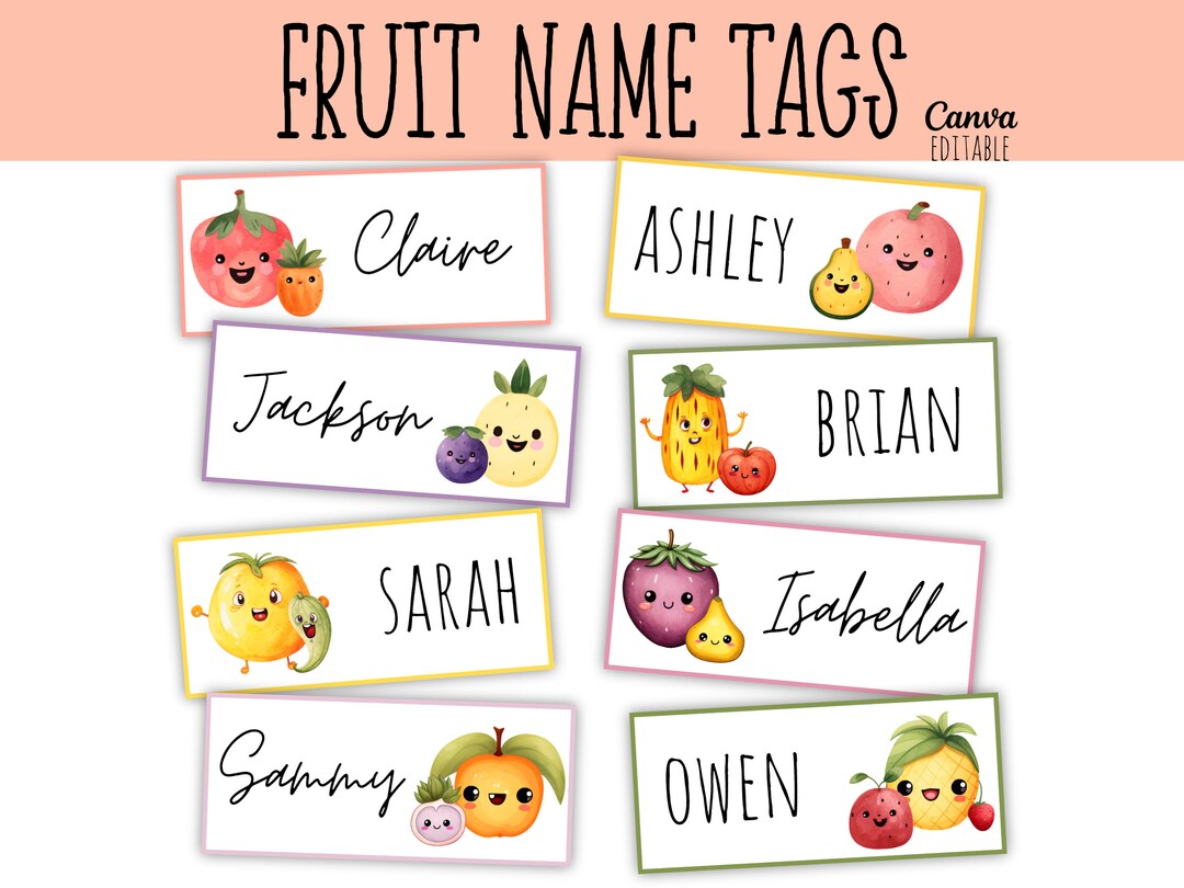Classroom Name Tags Template Spring Fruit Editable | Printable ...