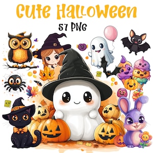 Cute Halloween Kawaii Cartoon Clipart, PNG, Digital Download, Funny ...