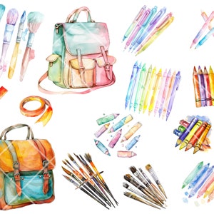 School Supplies Clipart, Watercolor Pngs, Instant Download, Classroom ...