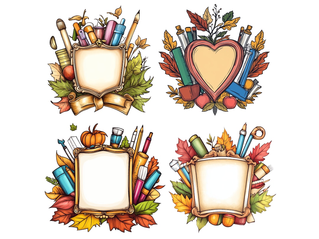 Back to School Crests Clipart, PNG, Instant Download, School Supplies ...