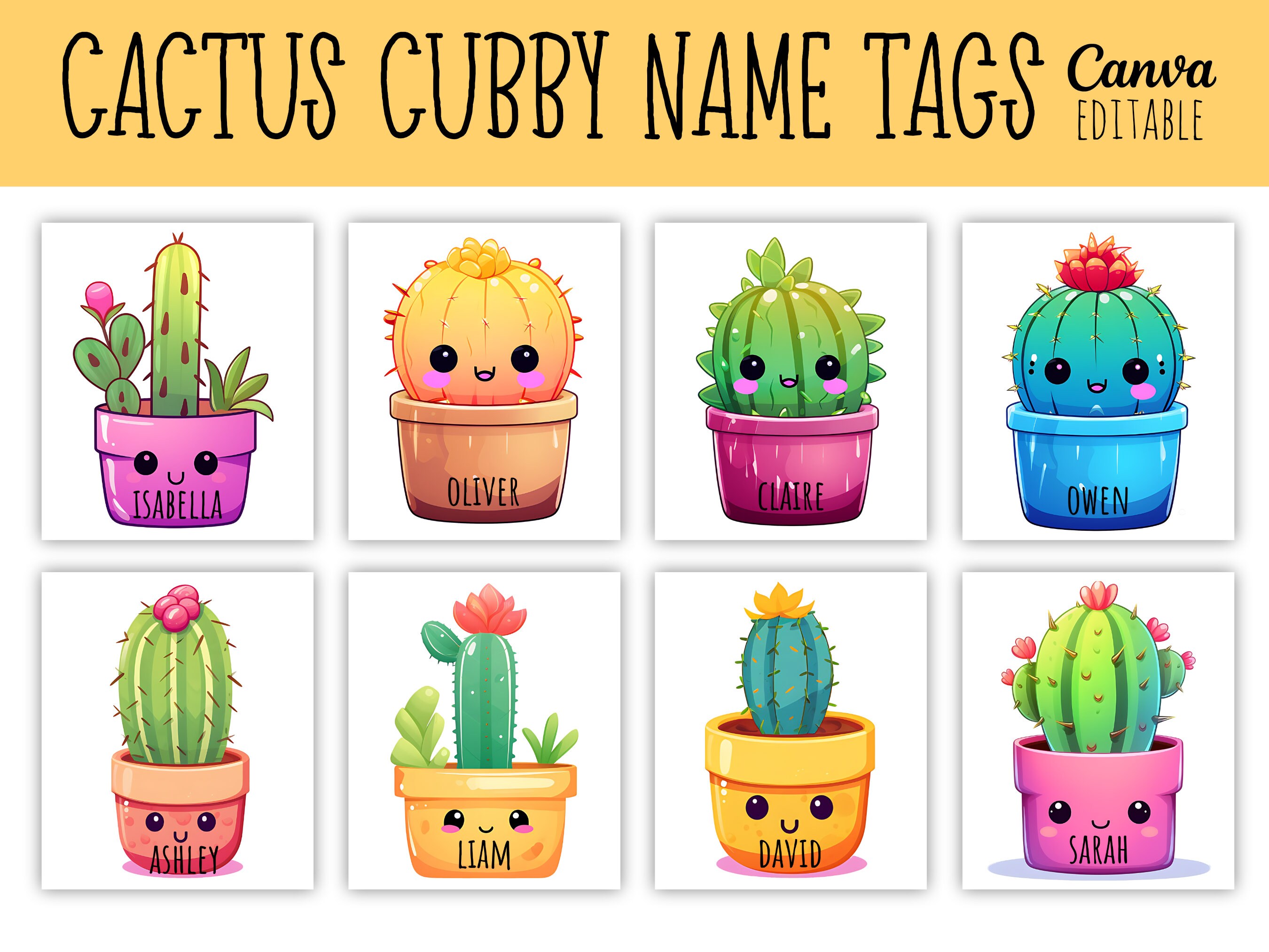 Classroom Name Tags Template Cactus Succulent Greenery Botanical ...
