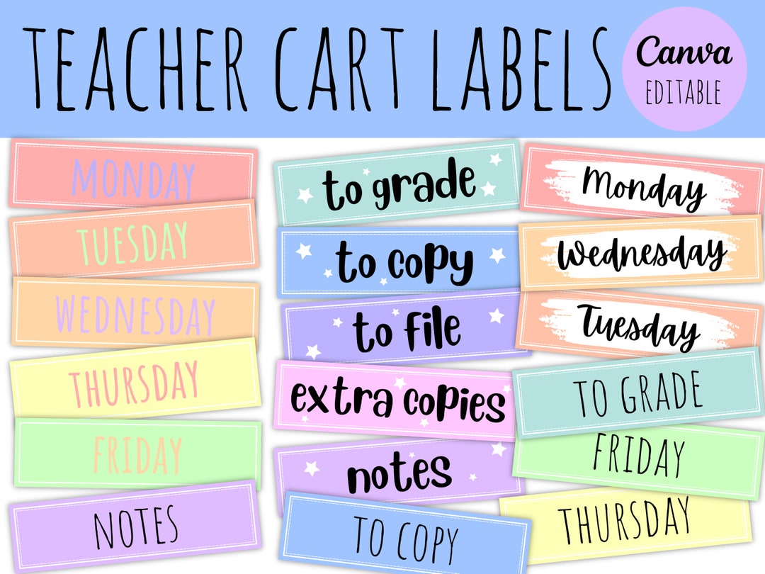 Teacher Rolling Cart Labels Editable | Printable | 10 Drawer Cart ...