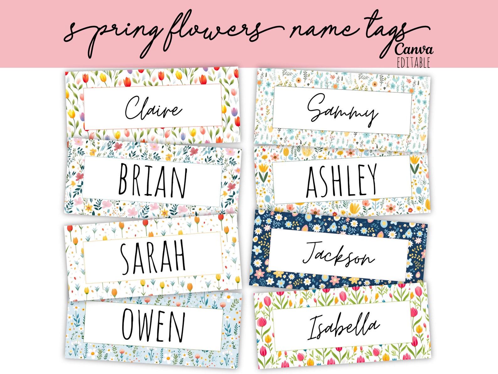 Classroom Name Tags Template Floral Flowers Editable | Printable ...