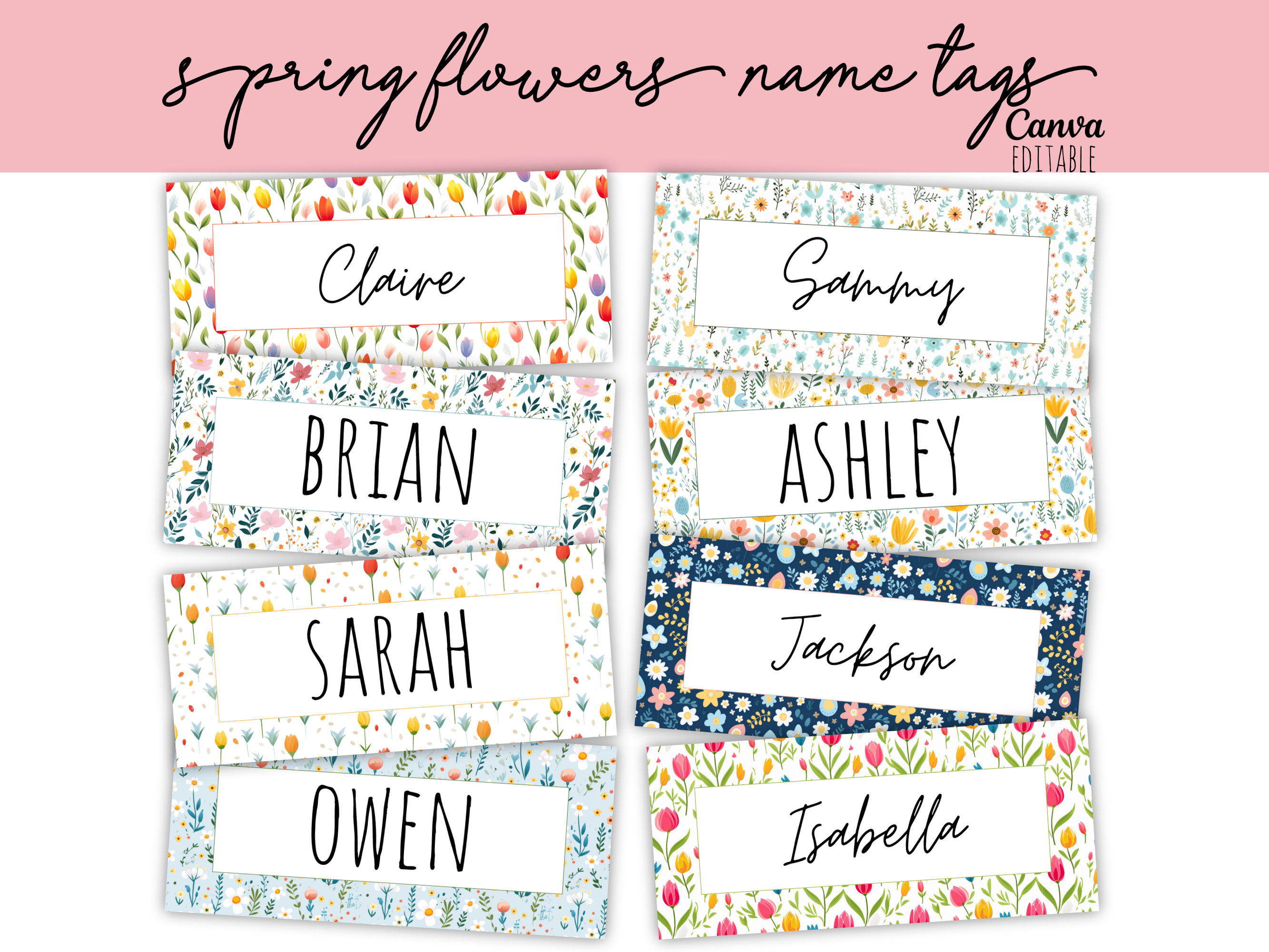 Classroom Name Tags Template Floral Flowers Editable | Printable ...