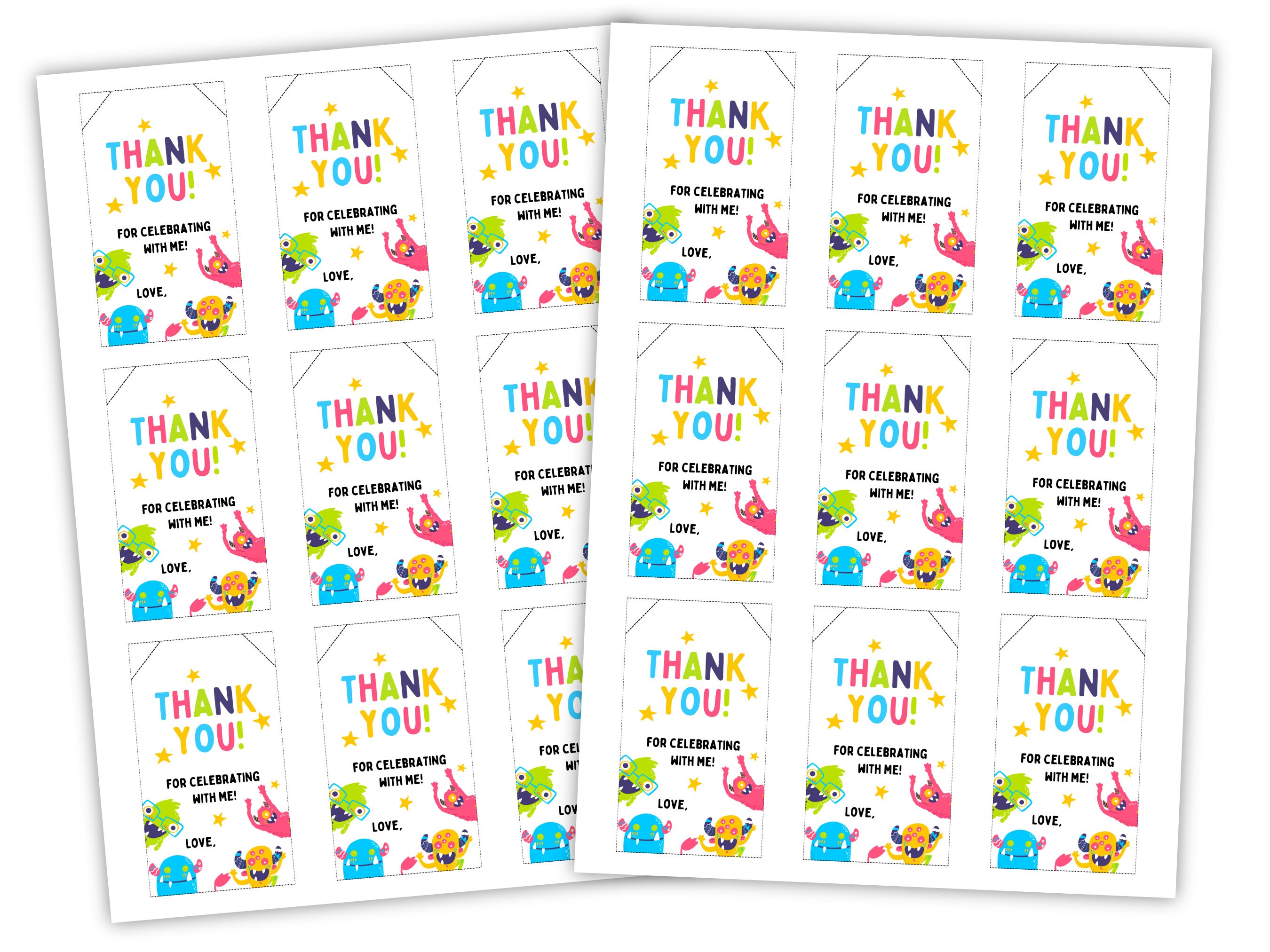 Monsters Birthday Thank You Tags | Printable | Monster Party Favor Tag ...