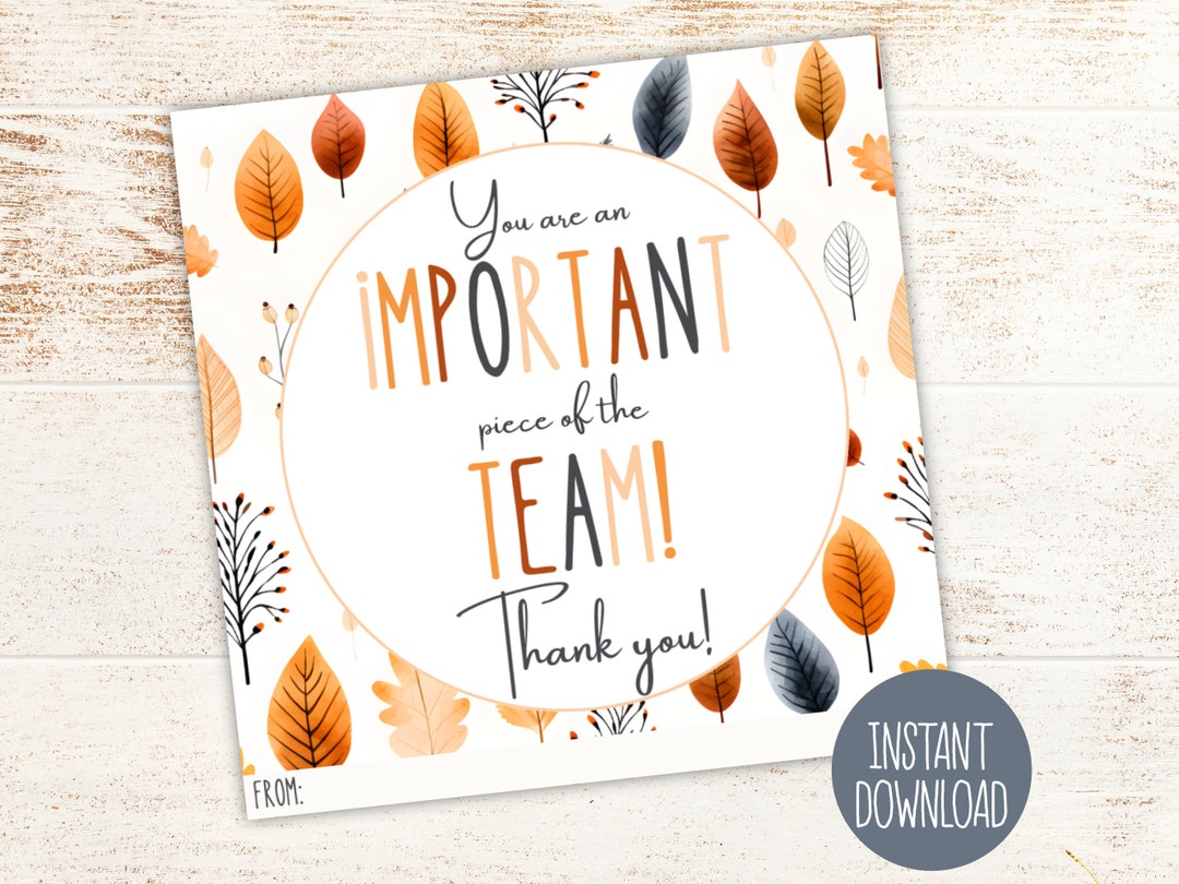 Appreciation Gift Tag Printable, Autumn Fall Thank You Staff Teammate ...
