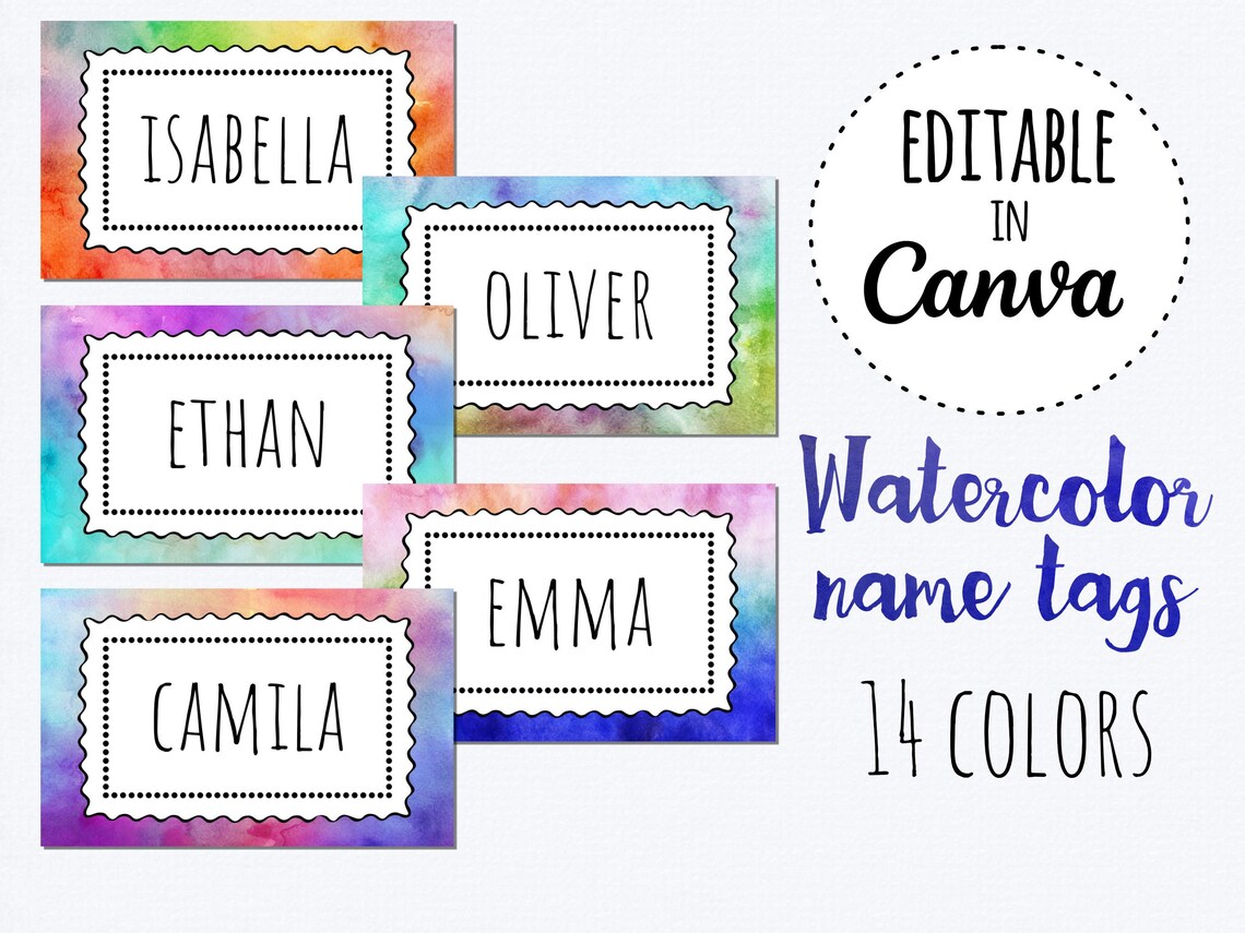 Classroom Name Tags Template Watercolor | Editable | Printable ...