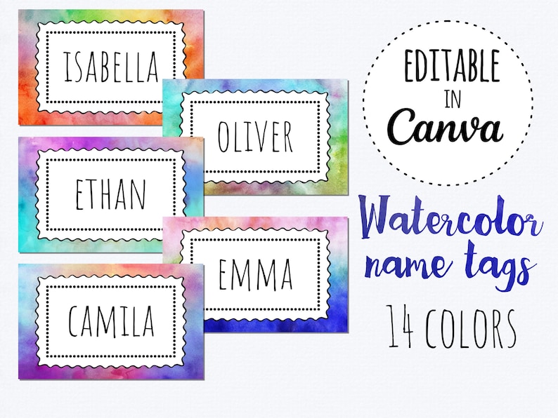Classroom Name Tags Template Watercolor | Editable | Printable ...