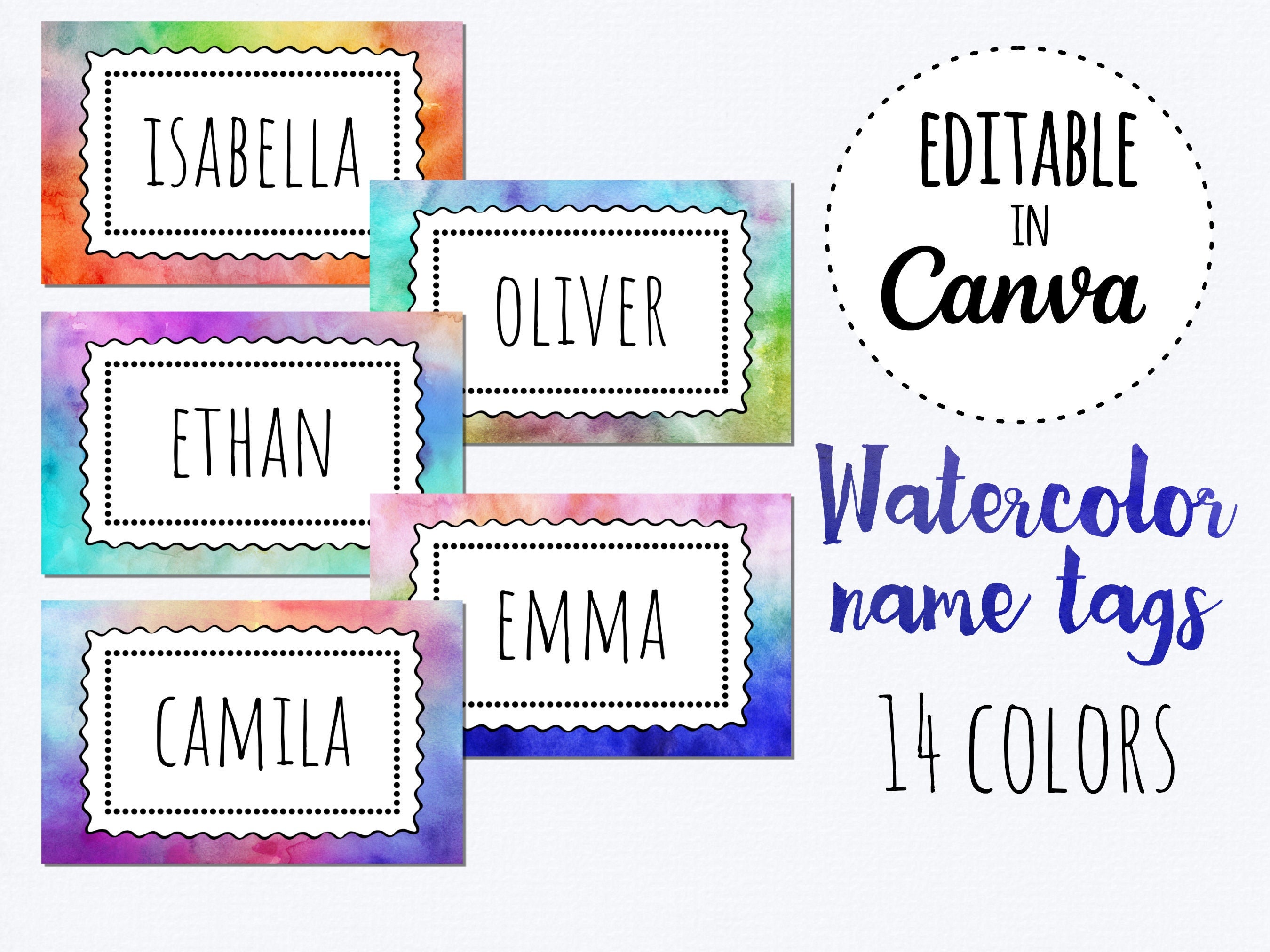 Classroom Name Tags Template Watercolor | Editable | Printable ...