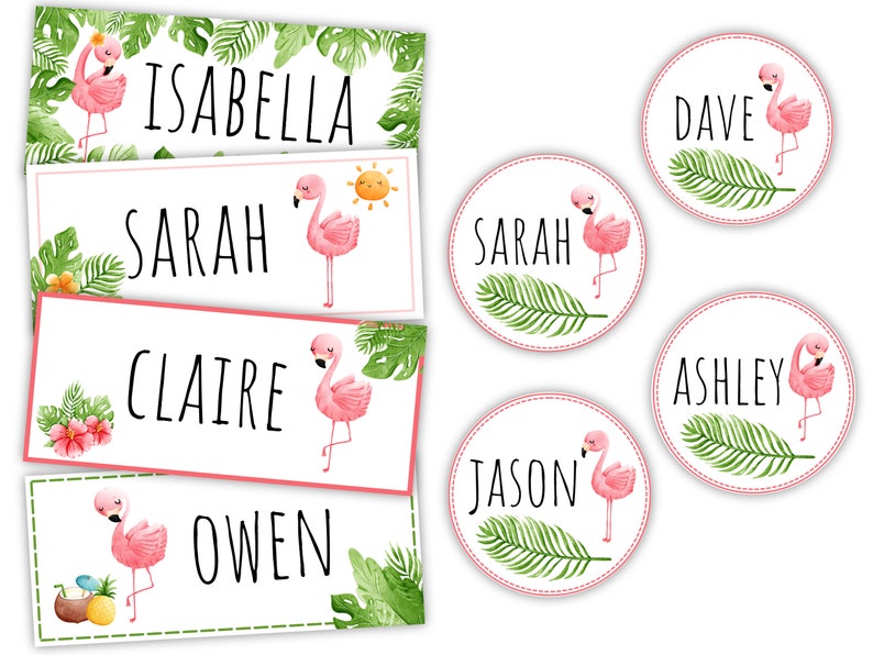 Classroom Name Tags Template Flamingo Greenery Summer Editable ...