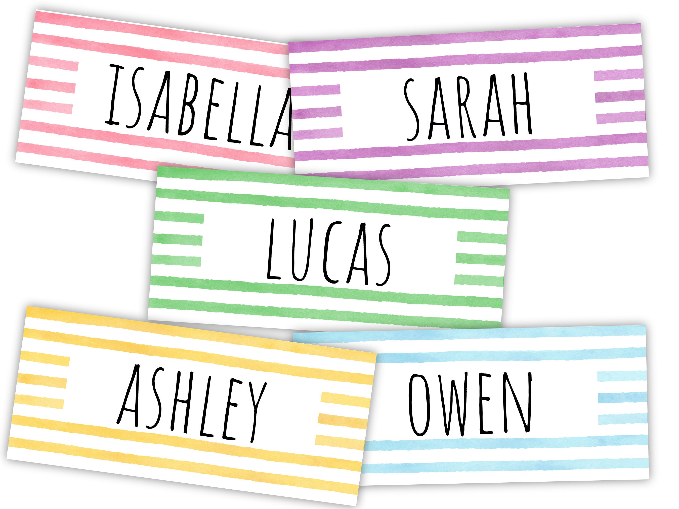Classroom Name Tags Template Watercolor Stripes Editable | Printable ...
