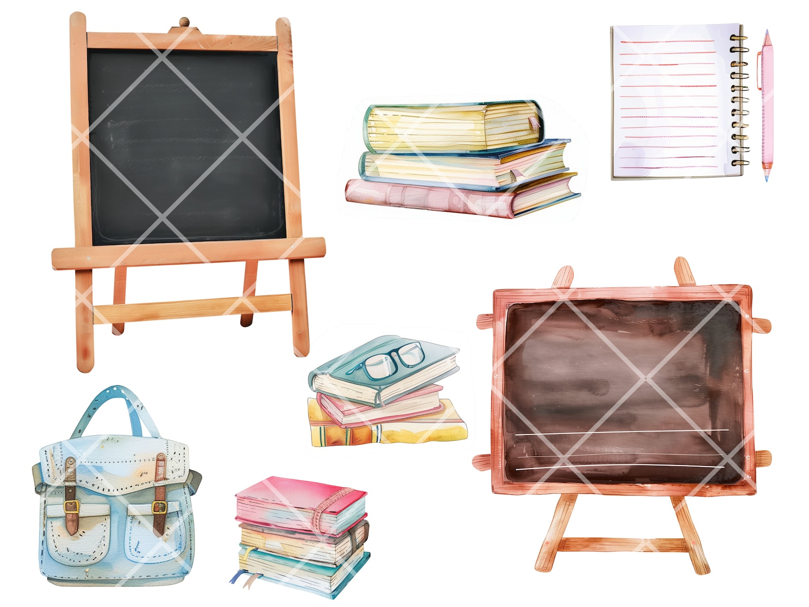 School Supplies Clipart, Watercolor Pngs, Instant Download, Classroom ...