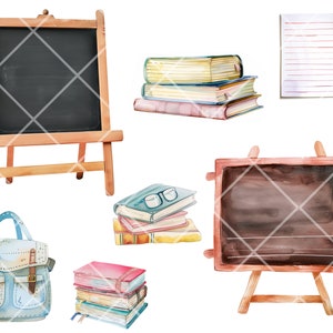 School Supplies Clipart, Watercolor Pngs, Instant Download, Classroom ...