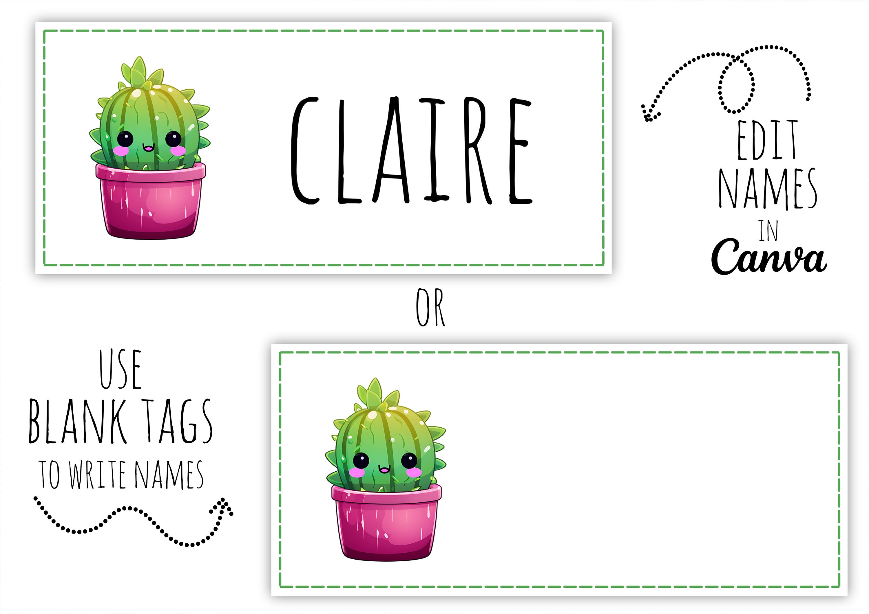 Classroom Name Tags Template Cactus Succulent Greenery Botanical ...
